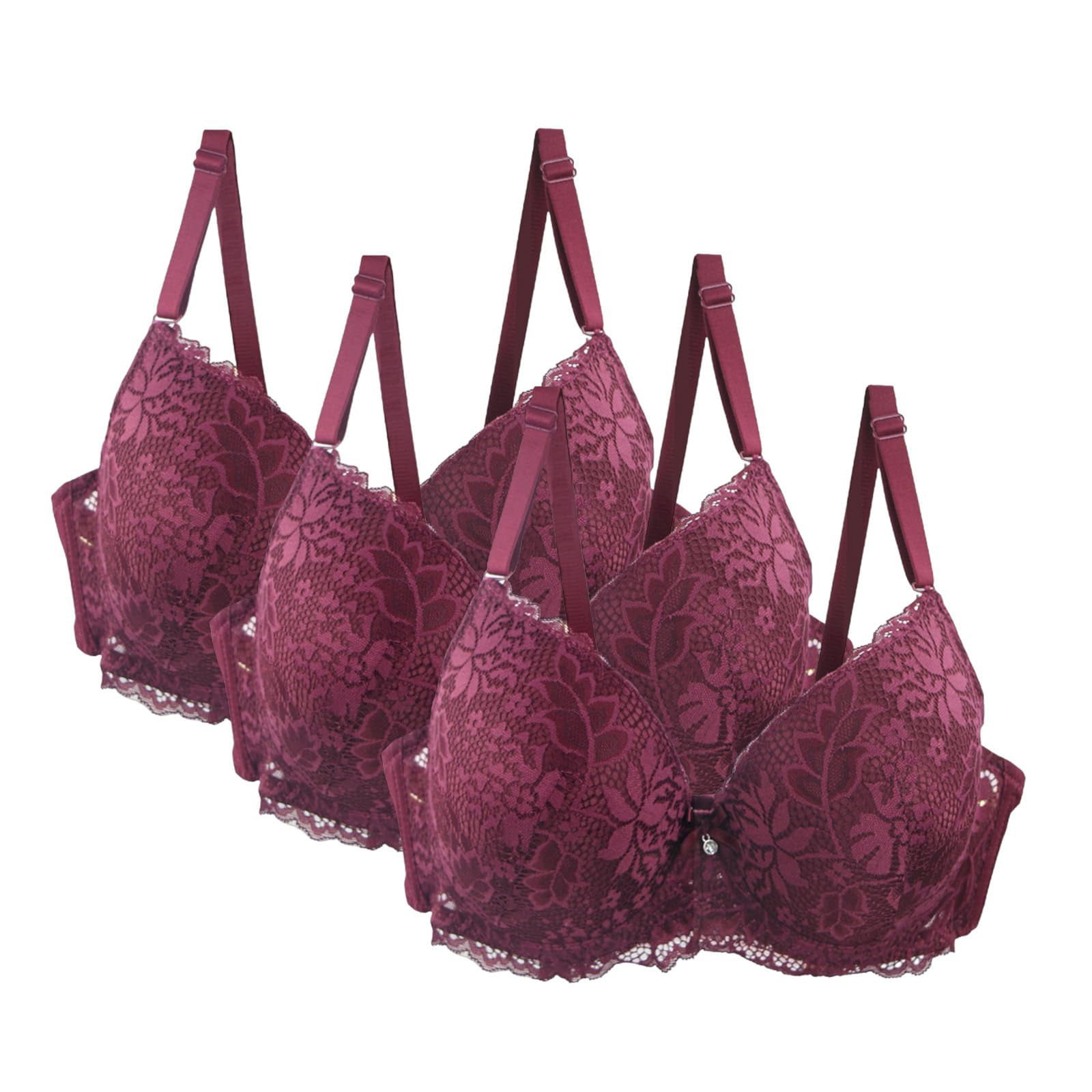 3Pack Women's Sexy Lace Push Up Bras Plus Size Pretty Floral Lace Solid ...