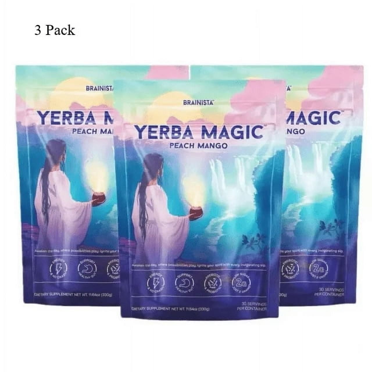 3Pack Yerba mate tea Powder, 3-in-1 Super Drink, Yerba Magic Peach Mango 30 pieces per pack ...