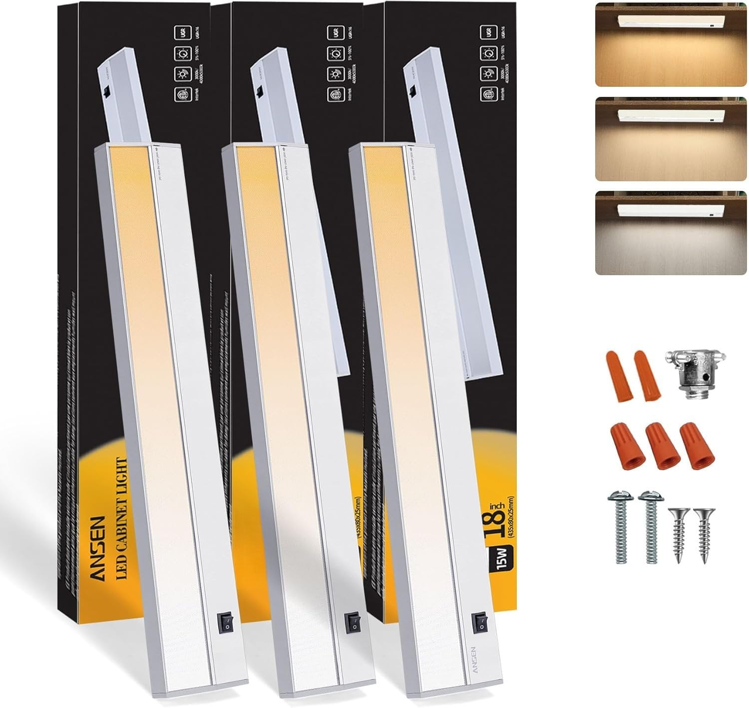 3Packs of Under Cabinet Lights for Kitchen, 18in 15W 998LM, Dimmable ...