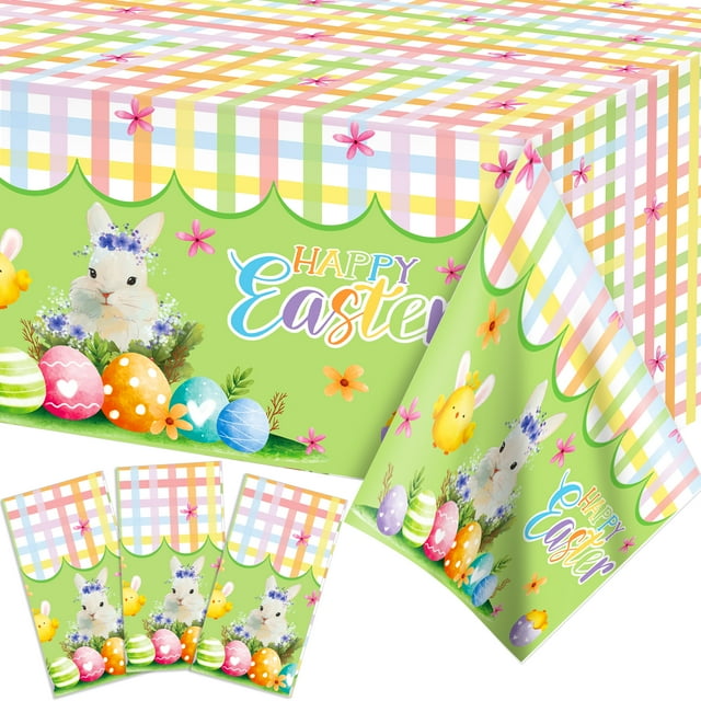 3Packs Easter Plastic Tablecloths,Waterproof Oil-Proof Vinyl Plastic ...