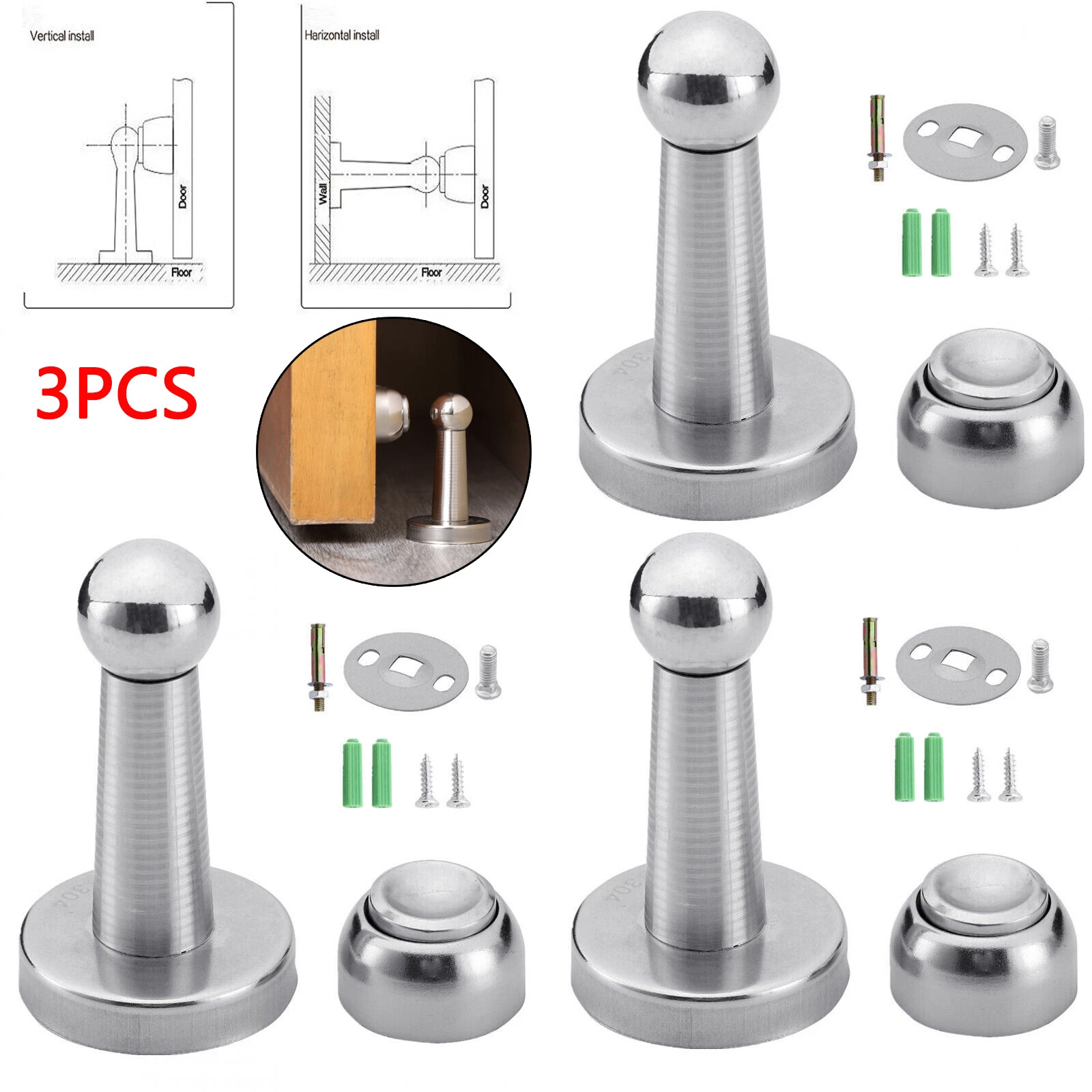 3Packs Magnetic Door Stop Stopper Holder Catch Fitting Screws Home ...