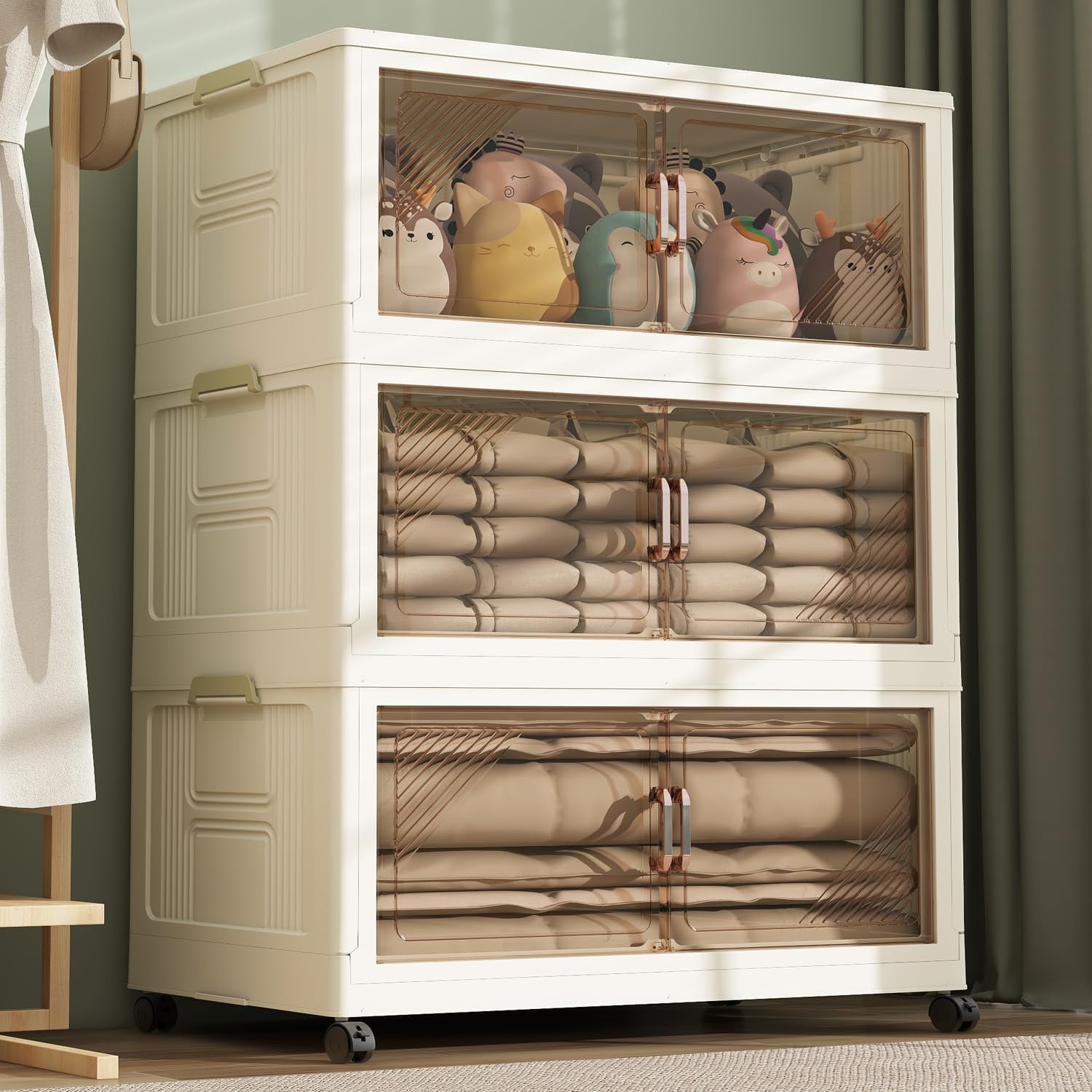 3Packs Stackable Storage Bins with Lid, 36 Gal Closet Organizer and ...