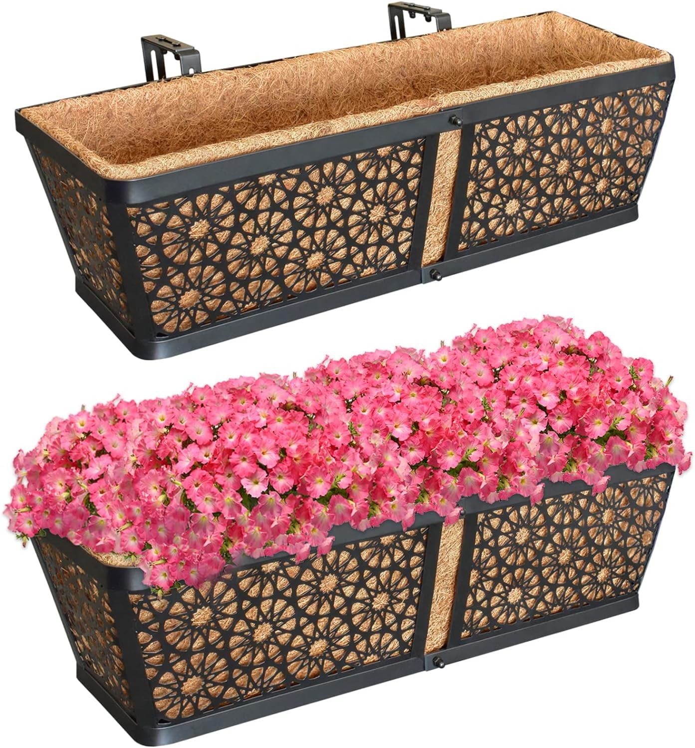 3Packs Window Box Railing Planter with Coco Liner, 24" Metal Black ...