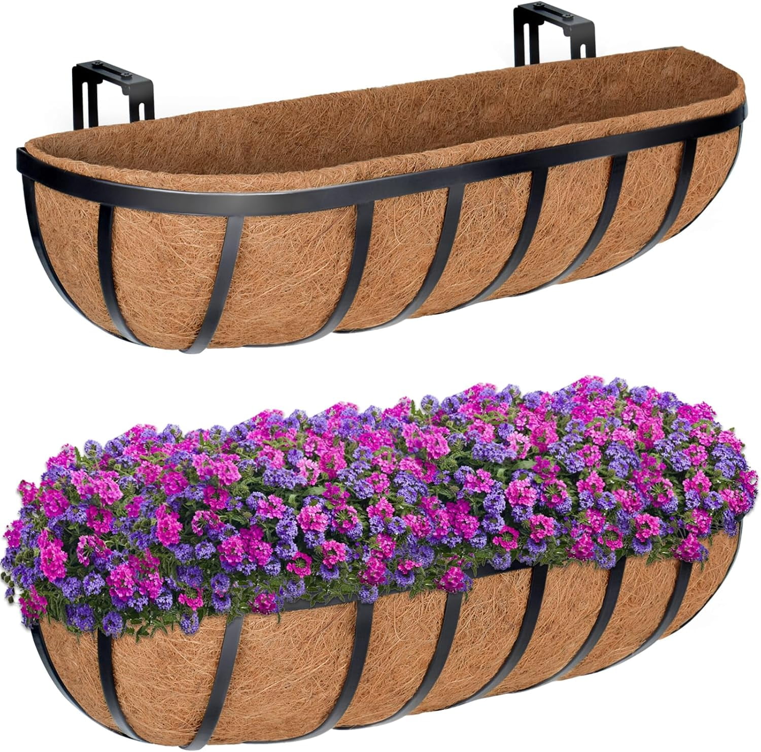 3Packs Window Box Railing Planter with Coco Liner, 24" Metal Black ...