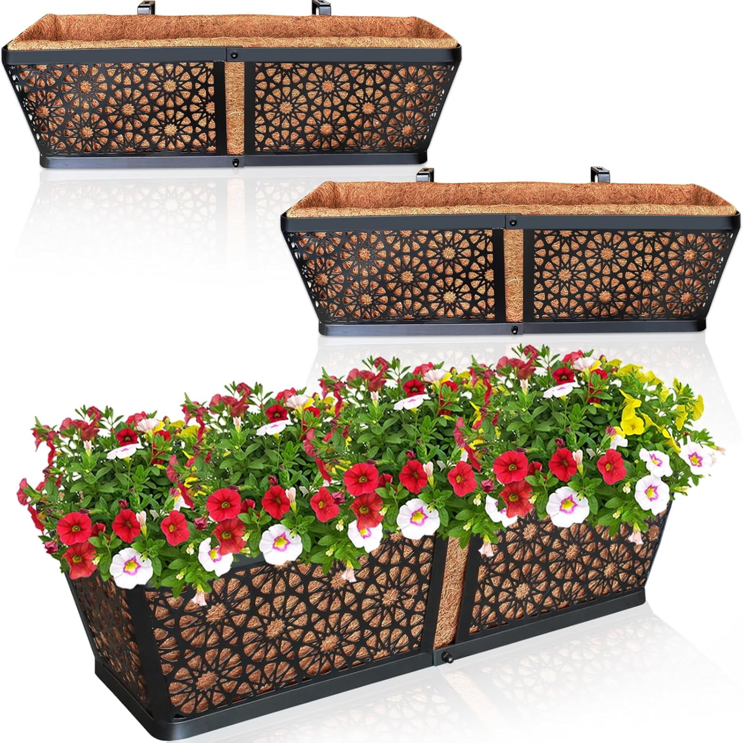 3Packs Window Box Railing Planter with Coco Liner, 24" Metal Black ...
