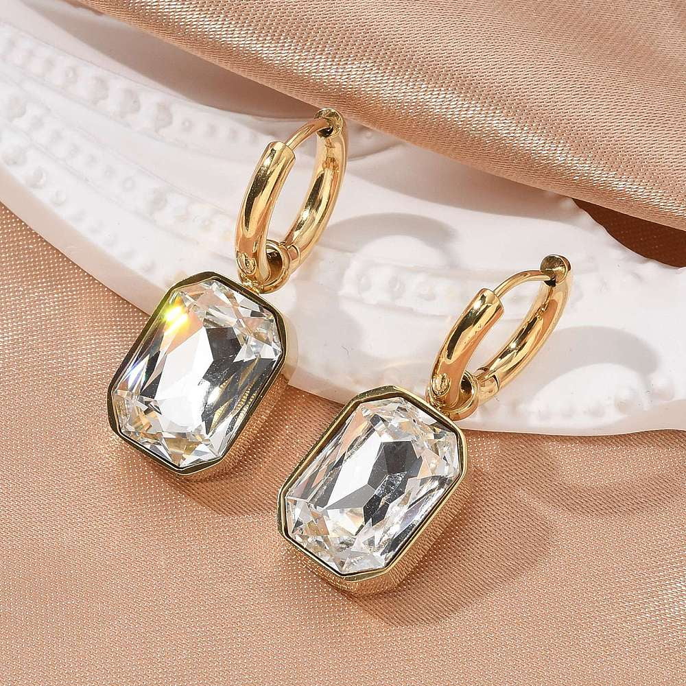 3Pair Ion Plating(IP) 304 Stainless Steel Hoop Earring Rectangle Glass ...