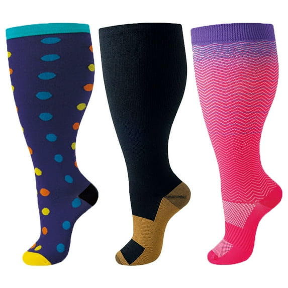 3Pair Plus Size Compression Socks for Women & Men，Circulation 20-30 ...