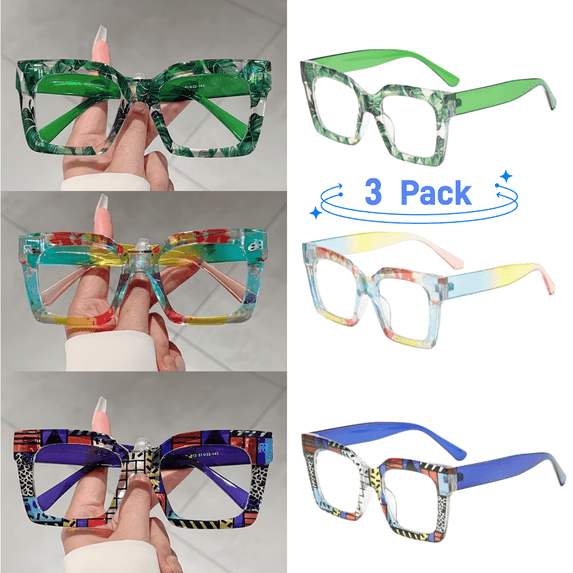3Pair of Vintage-Inspired Women'S Square Frame Glasses with Floral ...