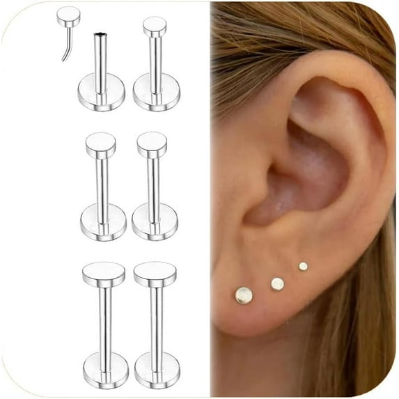 3Pairs 14K Gold Plated Disc Threadless Studs Earrings for Women ...