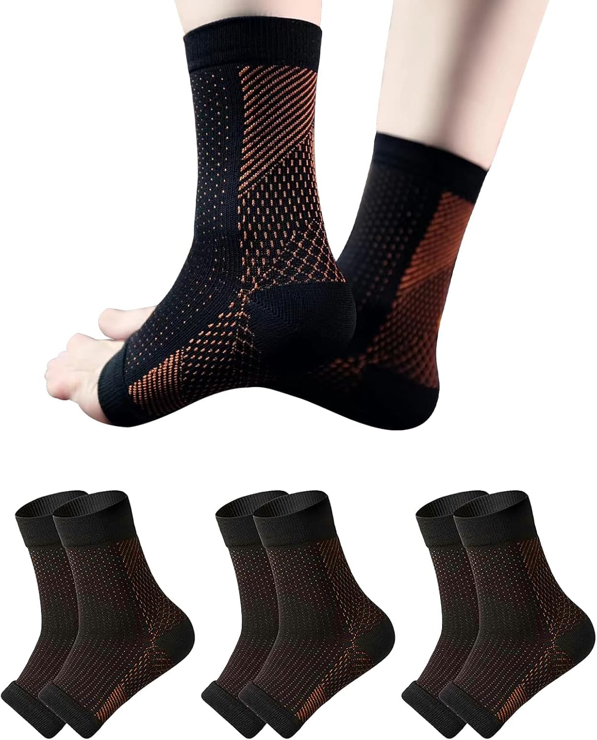 3Pairs/6Pairs Neuropathy Socks Compression Ankle Sleeve For Ankle For ...