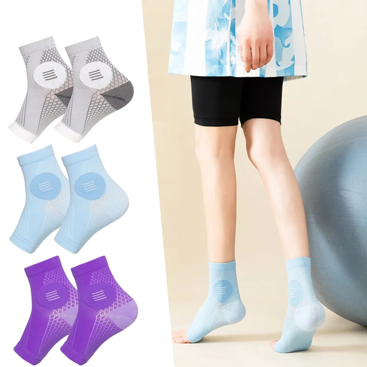 3Pairs Ankle Brace Socks Compression Sleeve for Neuropathy Pain for ...