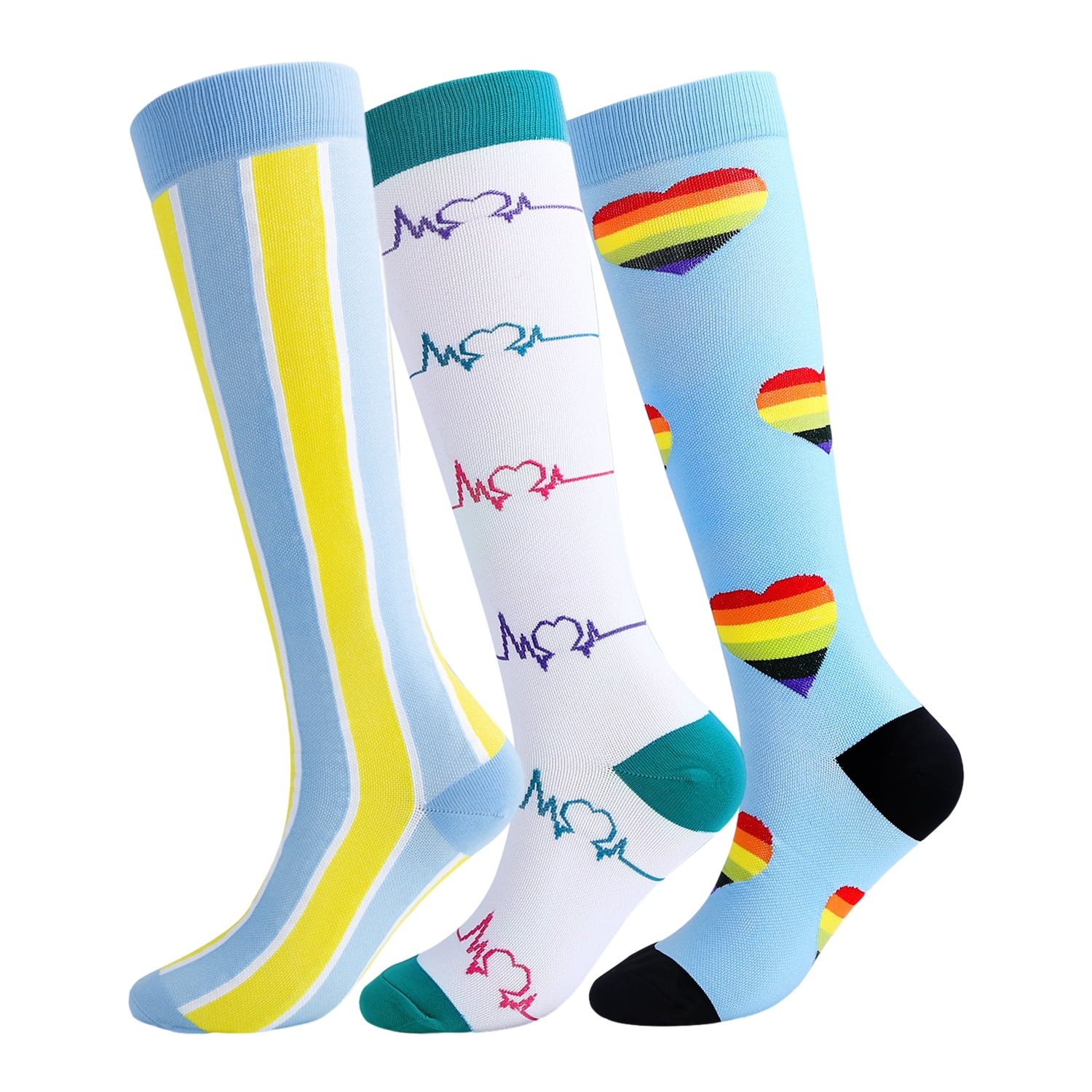 3Pairs Compression Socks for Women & Men Circulation 15-20 mmHg ...