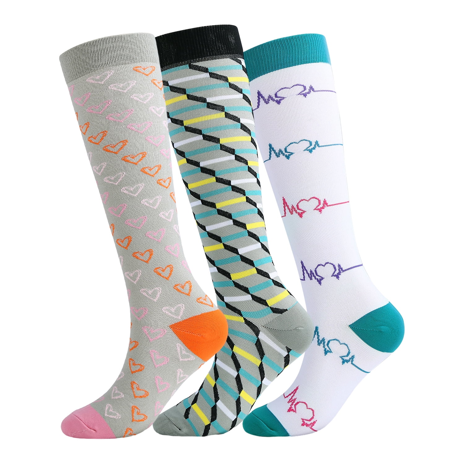 3Pairs Compression Socks for Women & Men Circulation 15-20 mmHg ...