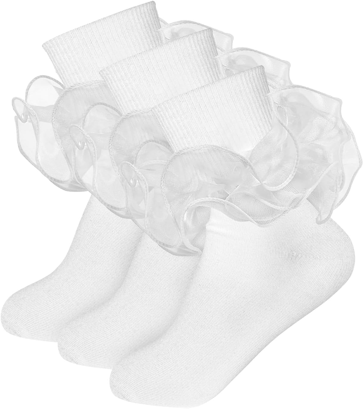 3Pairs Girls Ruffle Socks Toddler Double Lace Sock Turn Cuff Frilly ...