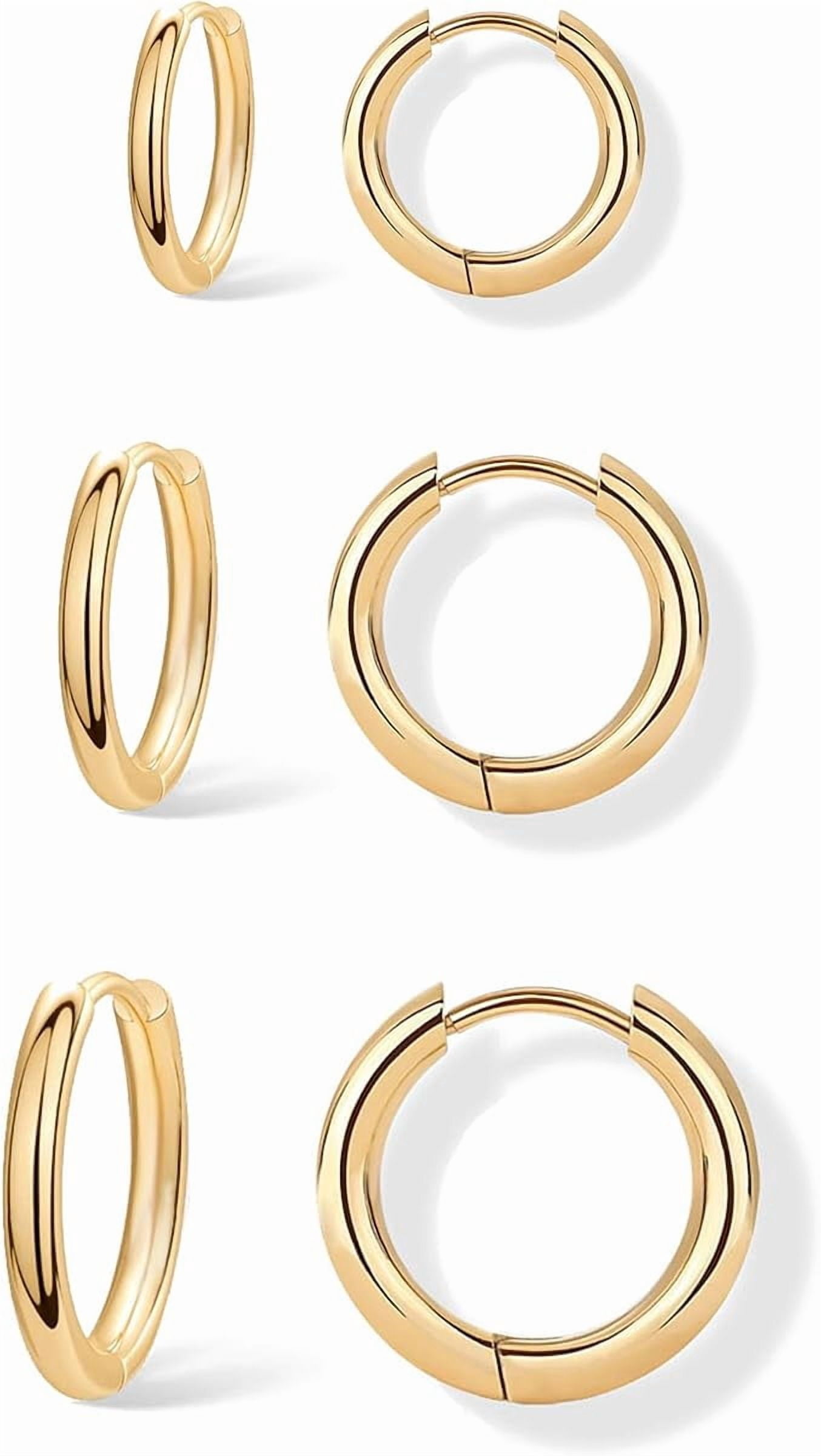 3Pairs Gold Hoop Earrings Set for Women Trendy Chunky Huggie Dainty ...