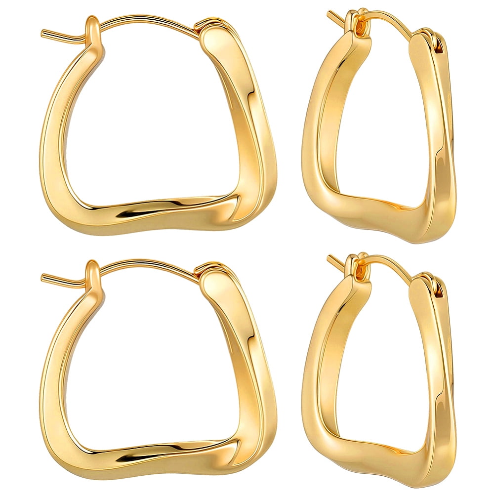 3Pairs Ion Plating(IP) 304 Stainless Steel Trapezoid Hoop Earrings for ...