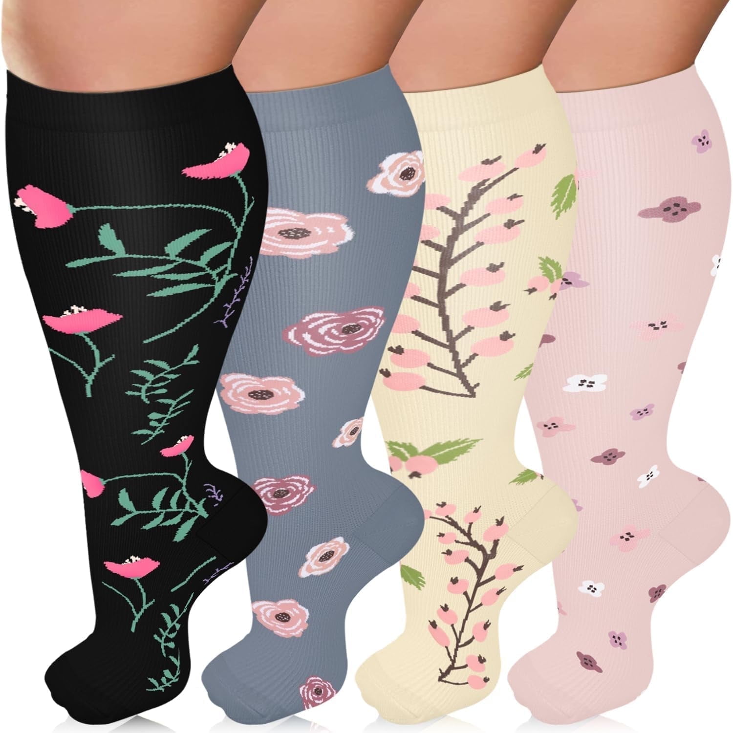 3Pairs Plus Size Compression Socks for Women & Men 20-30 mmhg Extra ...
