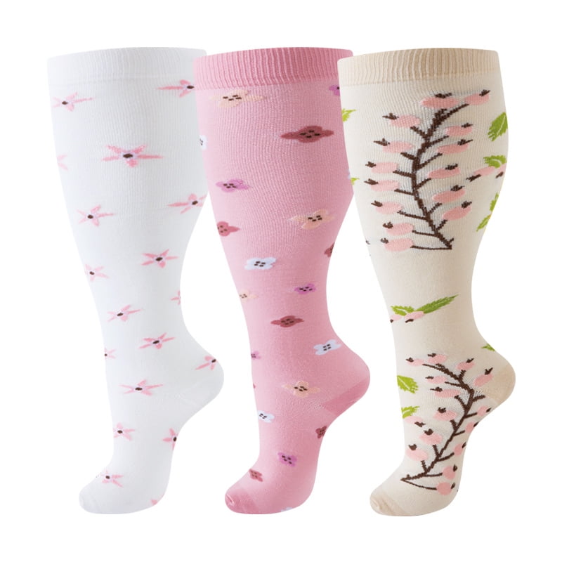 3Pairs Plus Size Compression Socks for Women Men Wide Calf 15-20 mmHg ...