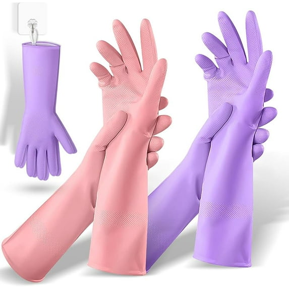 3Pairs Rubber Cleaning Gloves, with Built-in Storage Lanyard ...