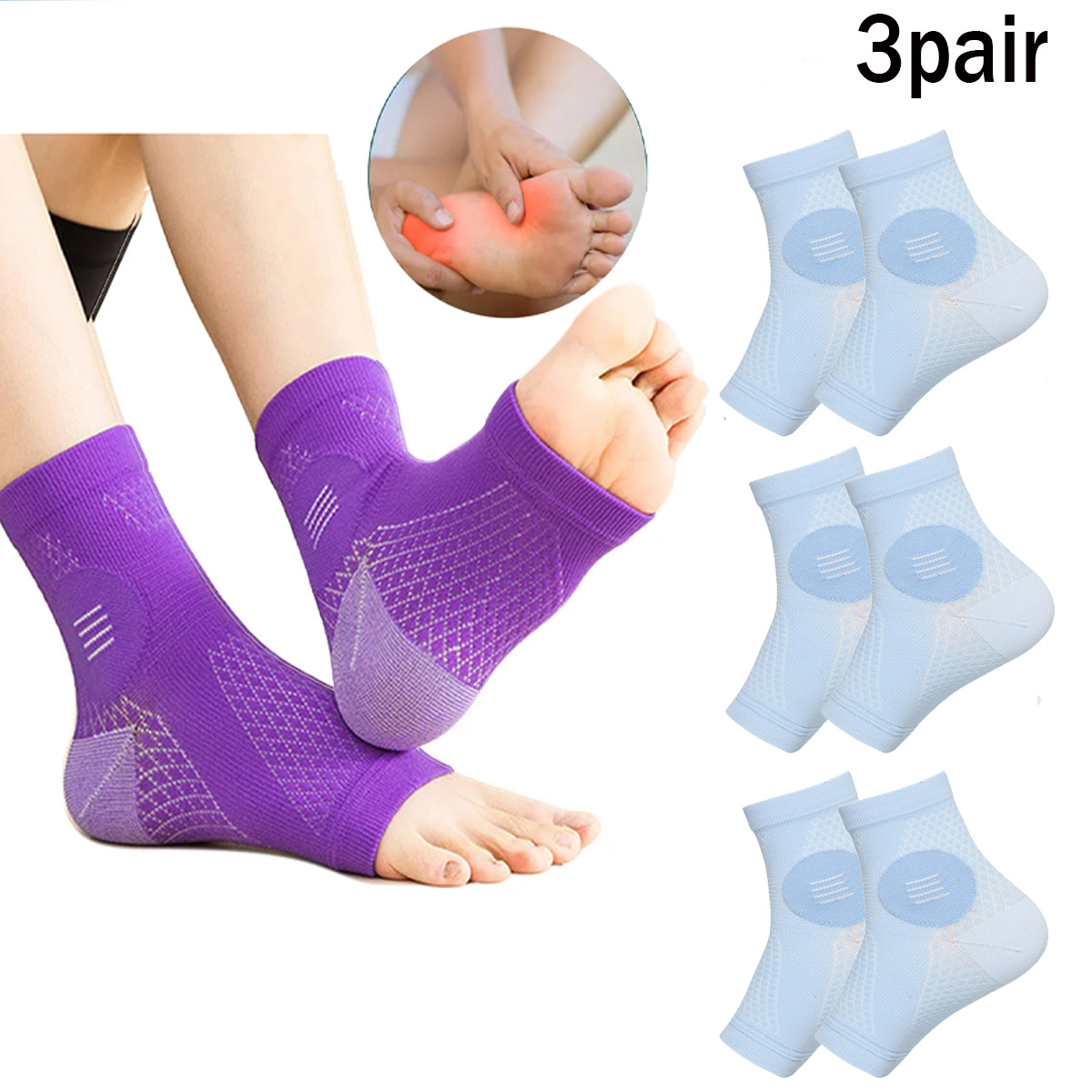 3Pairs Sports Ankle Brace Socks Compression Sleeve Plantar Fasciitis ...