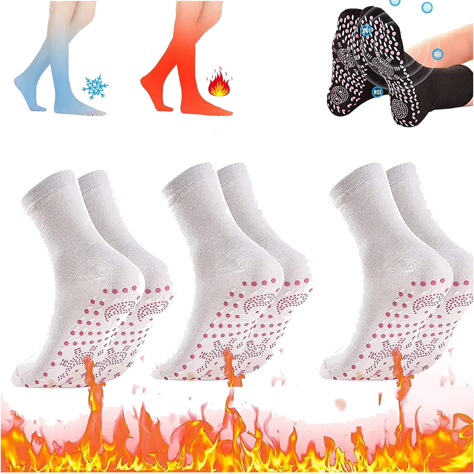 3Pairs Tourmaline Acupressure Self-Heating Shaping Socks, Tourmaline ...