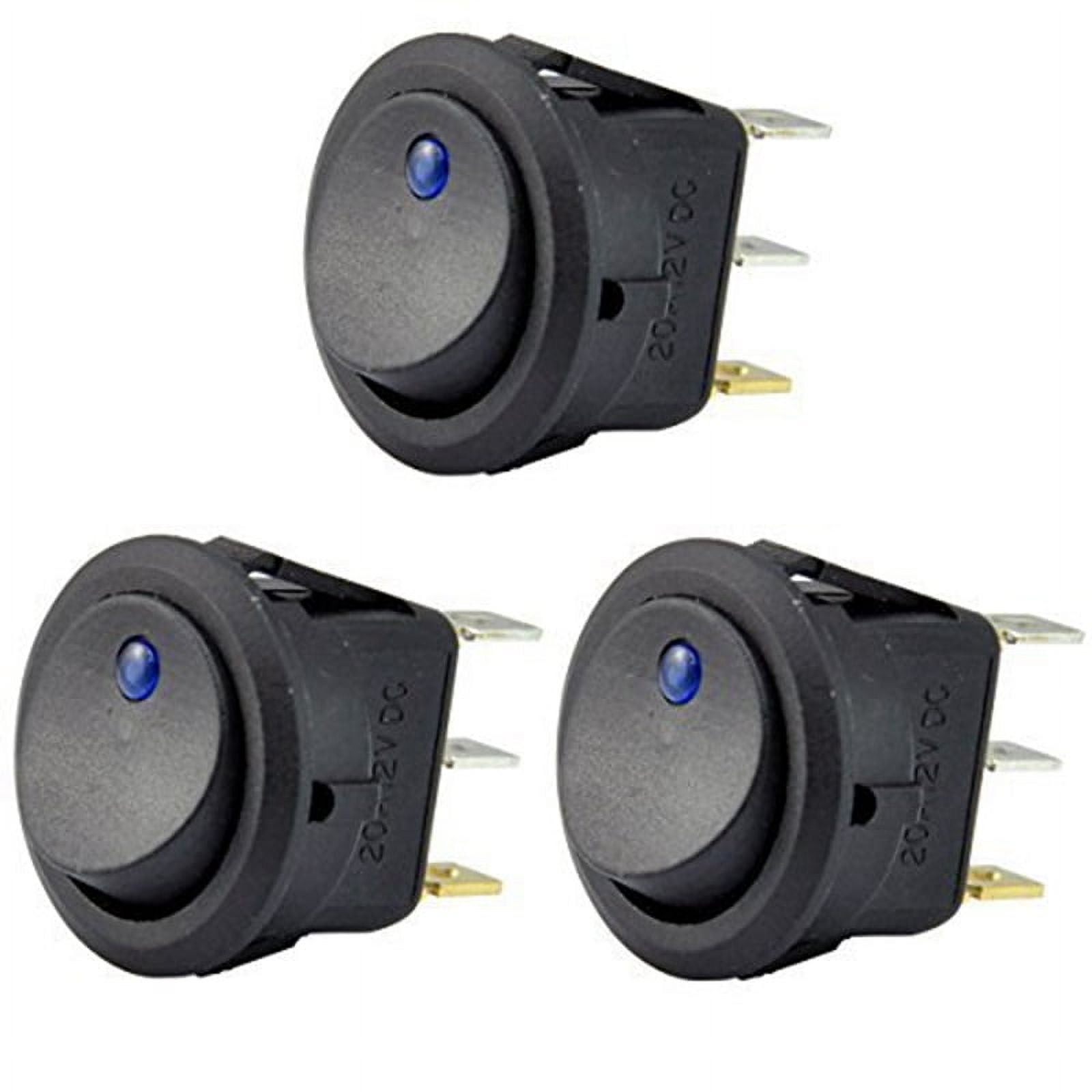 3Pc 12V 20A Rocker Toggle LED Switch Blue Light SPST On- Control for ...