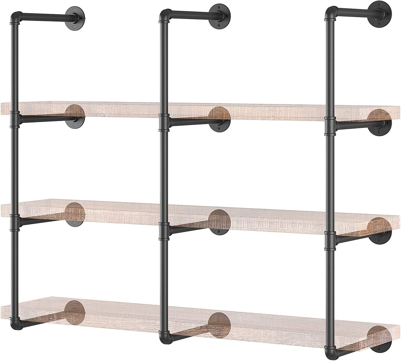 3Pc (42" Tall 12" Deep,3/4") Industrial Wall Mount Iron Pipe Shelf ...