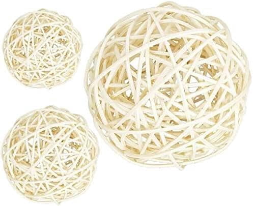 3Pc 60-100mm White Large Wicker Rattan Balls - Decorative Balls for ...