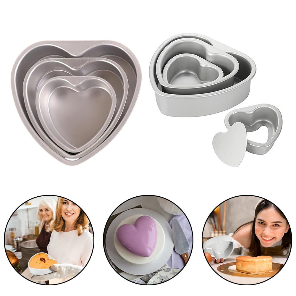 3Pc Aluminum Movable Base Solid Base Non-Stick Heart Cake Pan Baking ...
