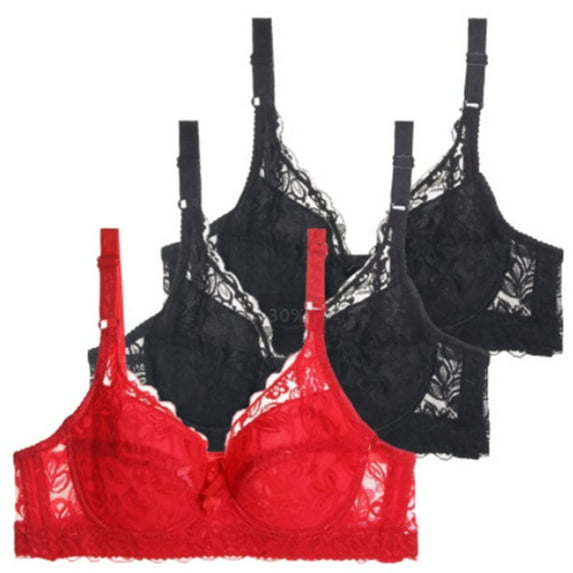 Women's Sexy Lace Bra 3Pc Casual Fashion Large Size Lace Bra Thin ...