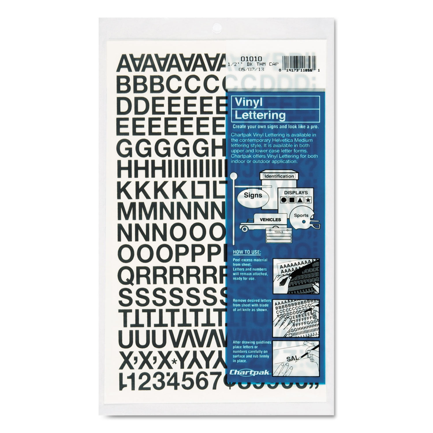 3Pc Chartpak Press-On Vinyl Letters and Numbers Self Adhesive, Black, 0 ...