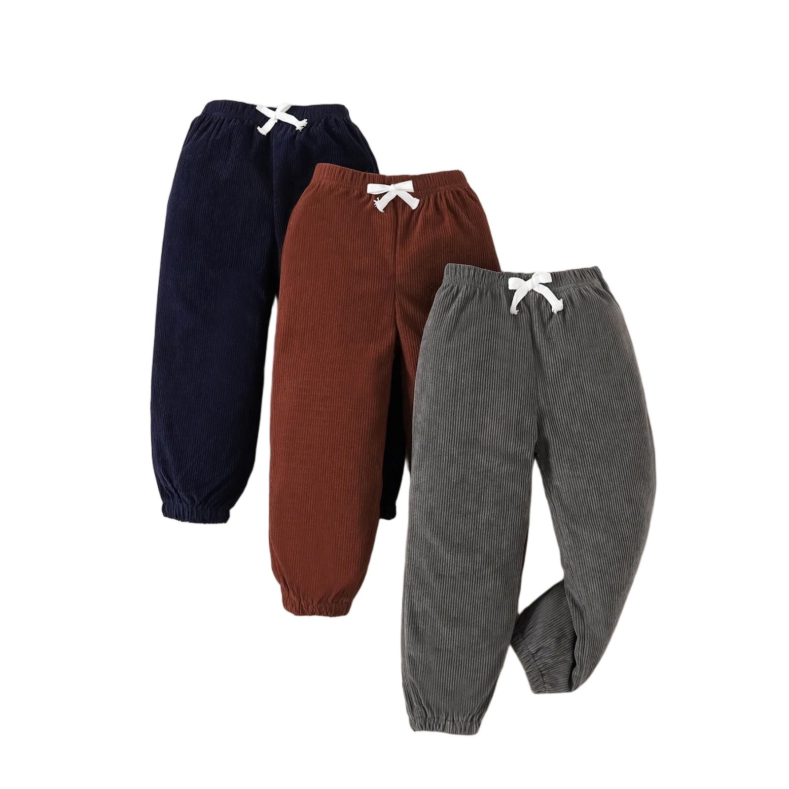 3Pc Children's Corduroy Pants Solid Color Elastic Waist Drawstring ...