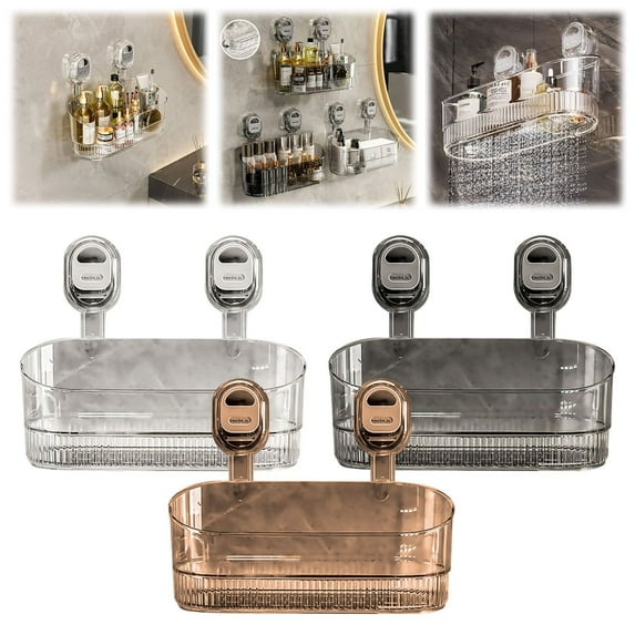 3Pc No Drill Bathroom Suction Storage Box Corrugated Suction Cup ...
