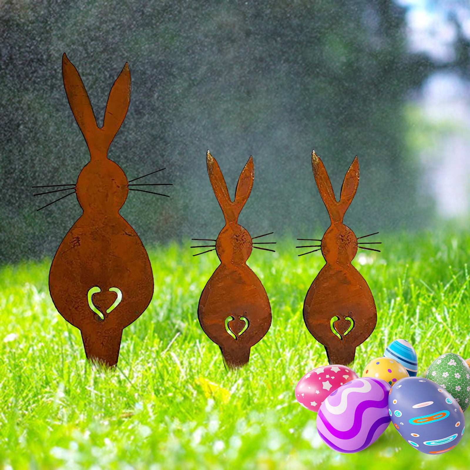 3Pc Easter Bunny Decorative Sign Stakes Outdoor Garden Lawn Yard ...