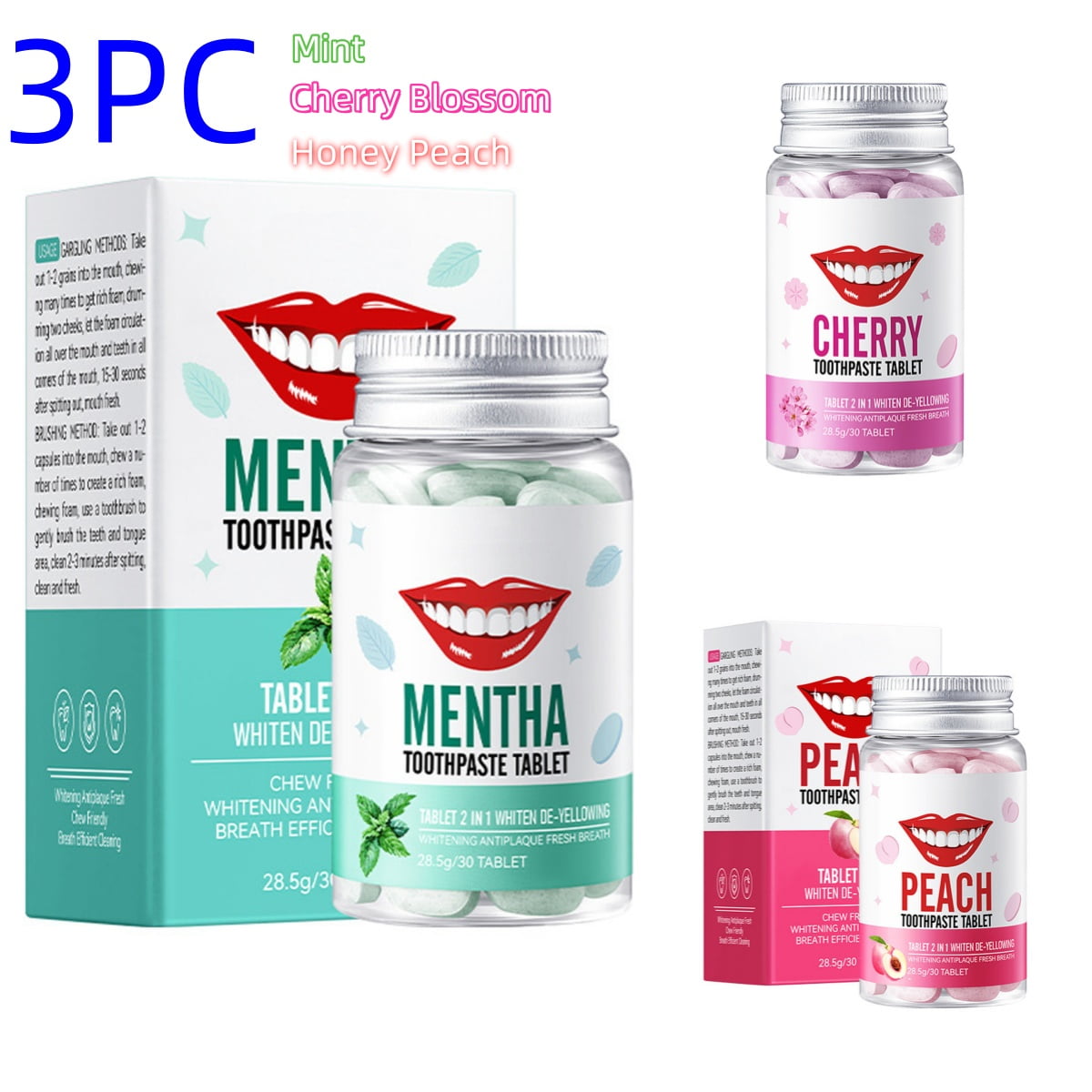 3Pc Eco-Friendly Chewable Toothpaste Tablets - Fluoride-Free With ...