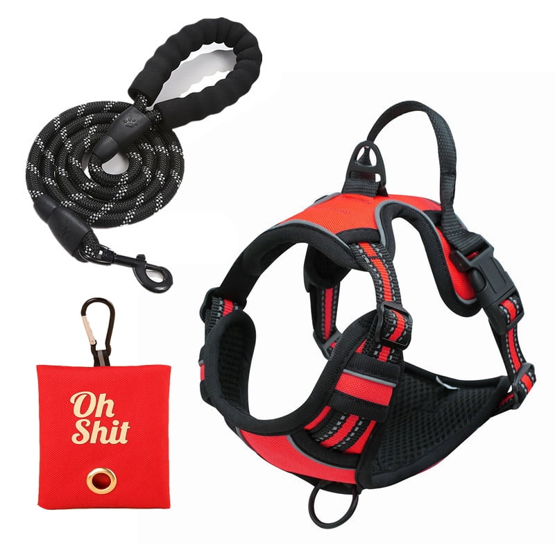 3Pc Escape-Proof Dog Harness Set with Leash and Poop Bag Dispenser ...
