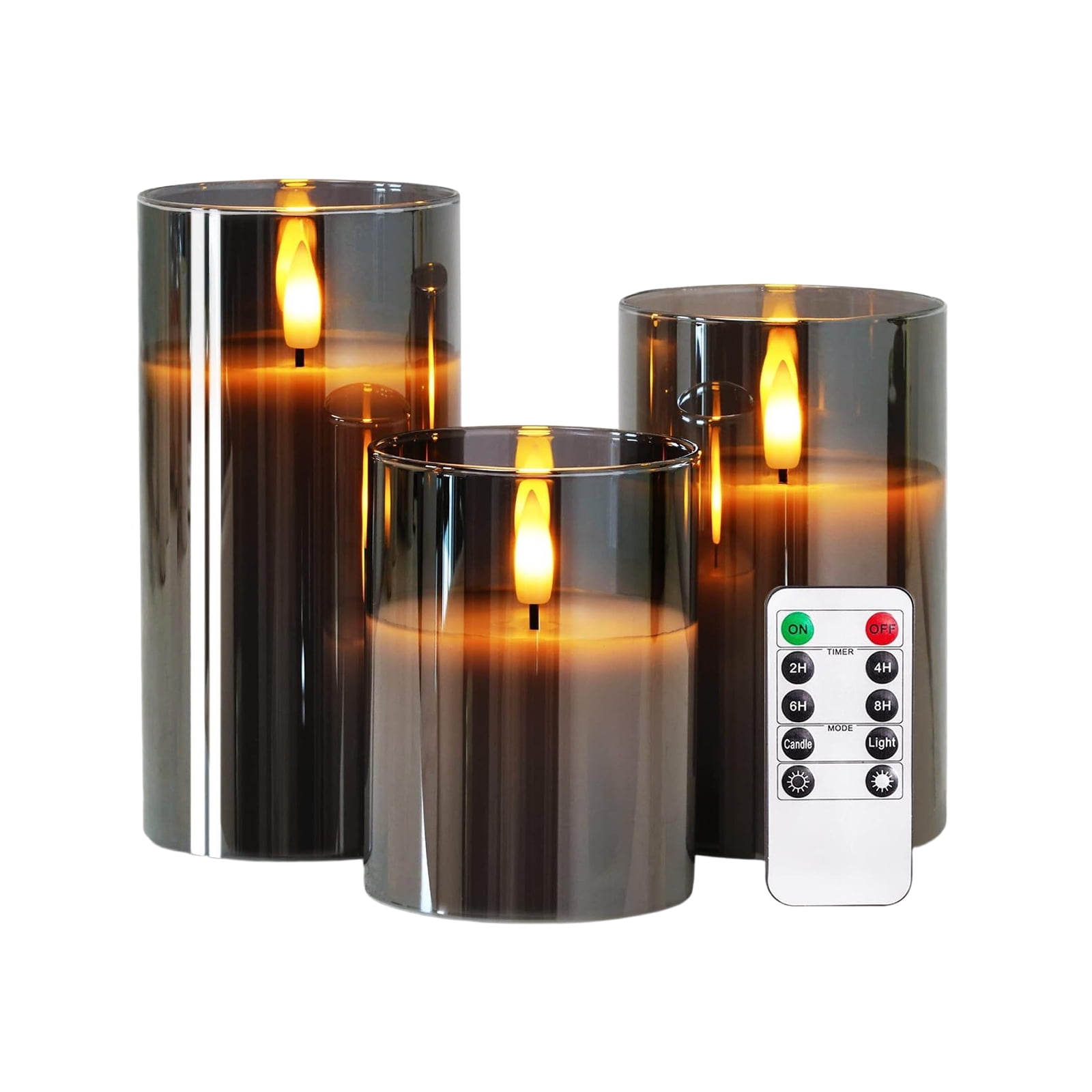 3Pc Gray Remote Control Led Electronic Candle Lights - Flameless ...