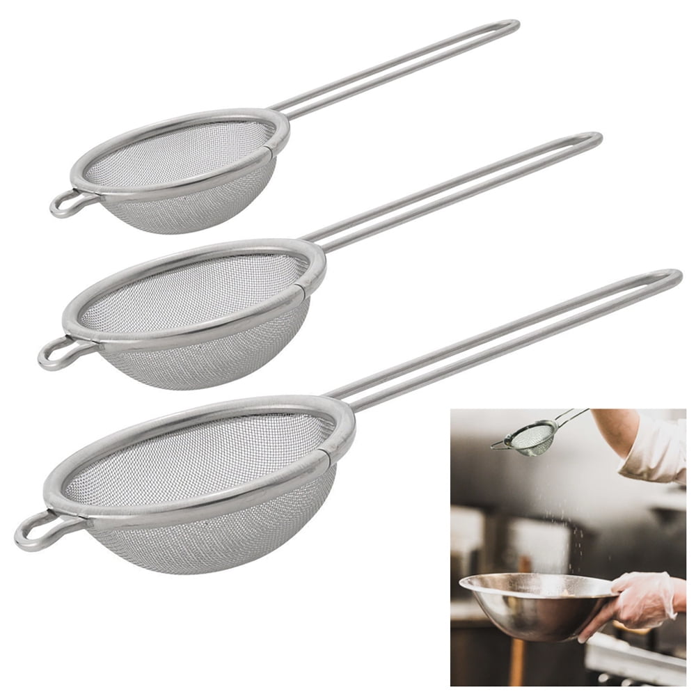 3Pc Mini Strainers Mesh W/ Handle Flour Sifter Sieve Colander Sizes ...