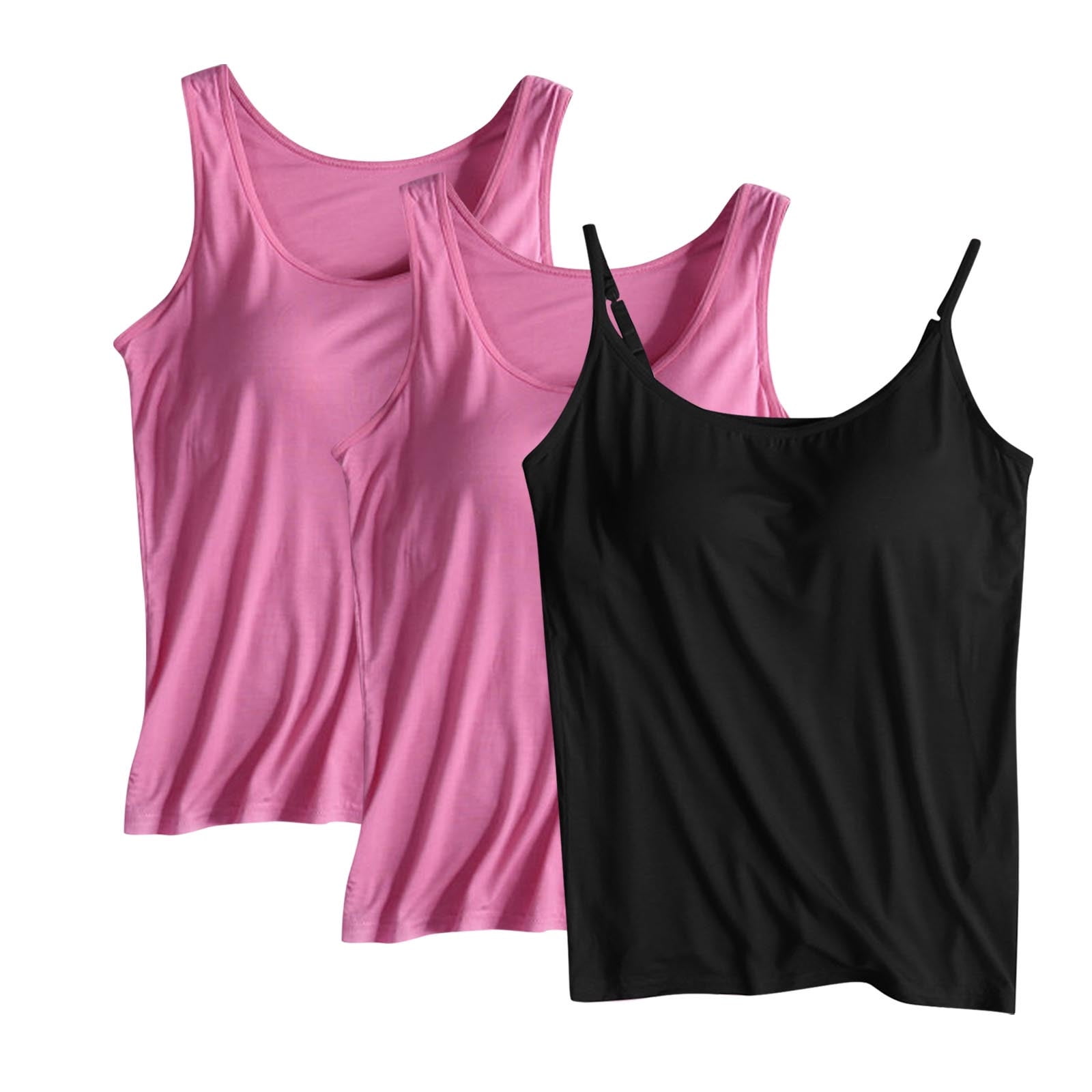 3Pc Modal Built-in Bra Padded Camisole for Women Wireless Comfy Bottom ...