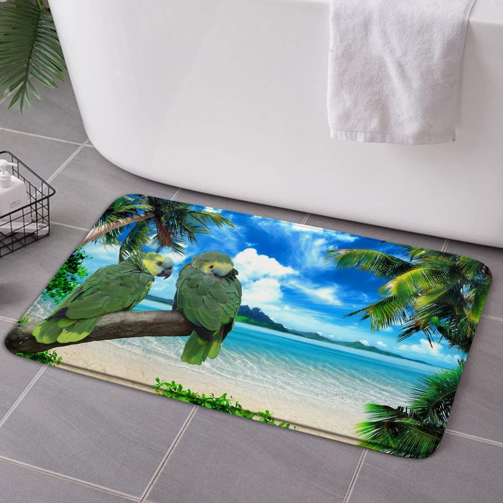 3Pc Parrot Bathroom Doormat Rug Set Tropical Jungle Colorful Animal ...