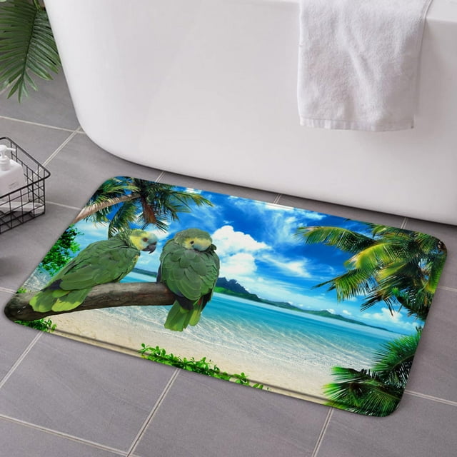 3Pc Parrot Bathroom Doormat Rug Set Tropical Jungle Colorful Animal ...