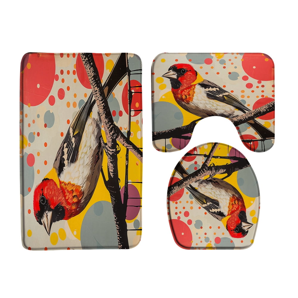 3Pc Parrot Bathroom Doormat Rug Set Tropical Jungle Colorful Animal ...