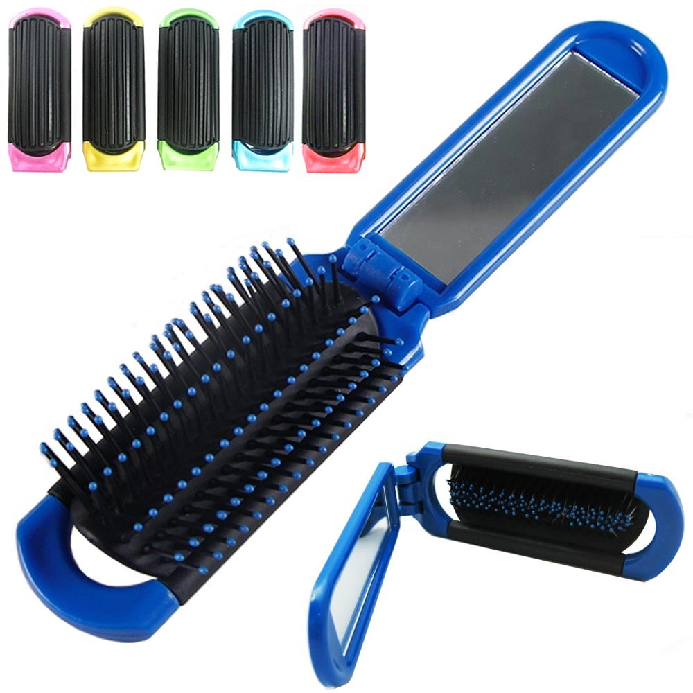 All Top Bargains Set of 3 Mini Portable Folding Hair Brush with Mirror ...