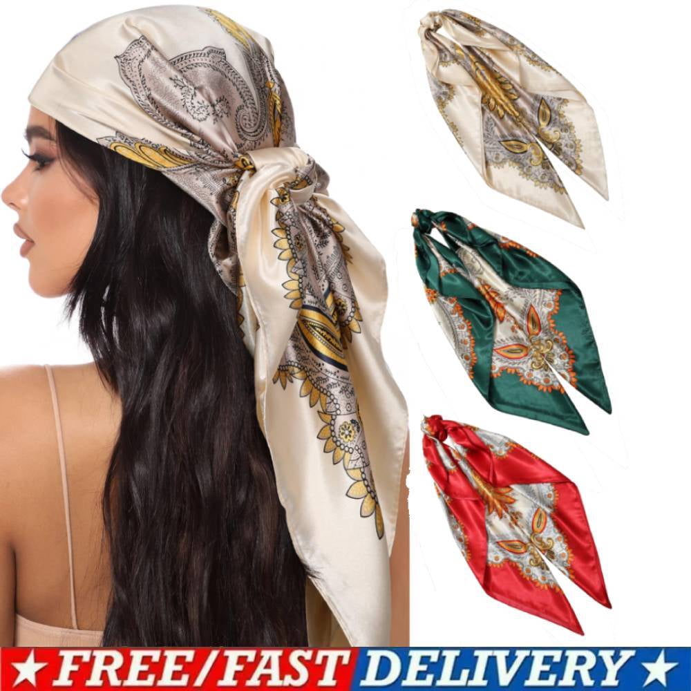 3Pc Satin Hair Scarves Silk Bandana Scarf Headscarf 35” Large Square ...