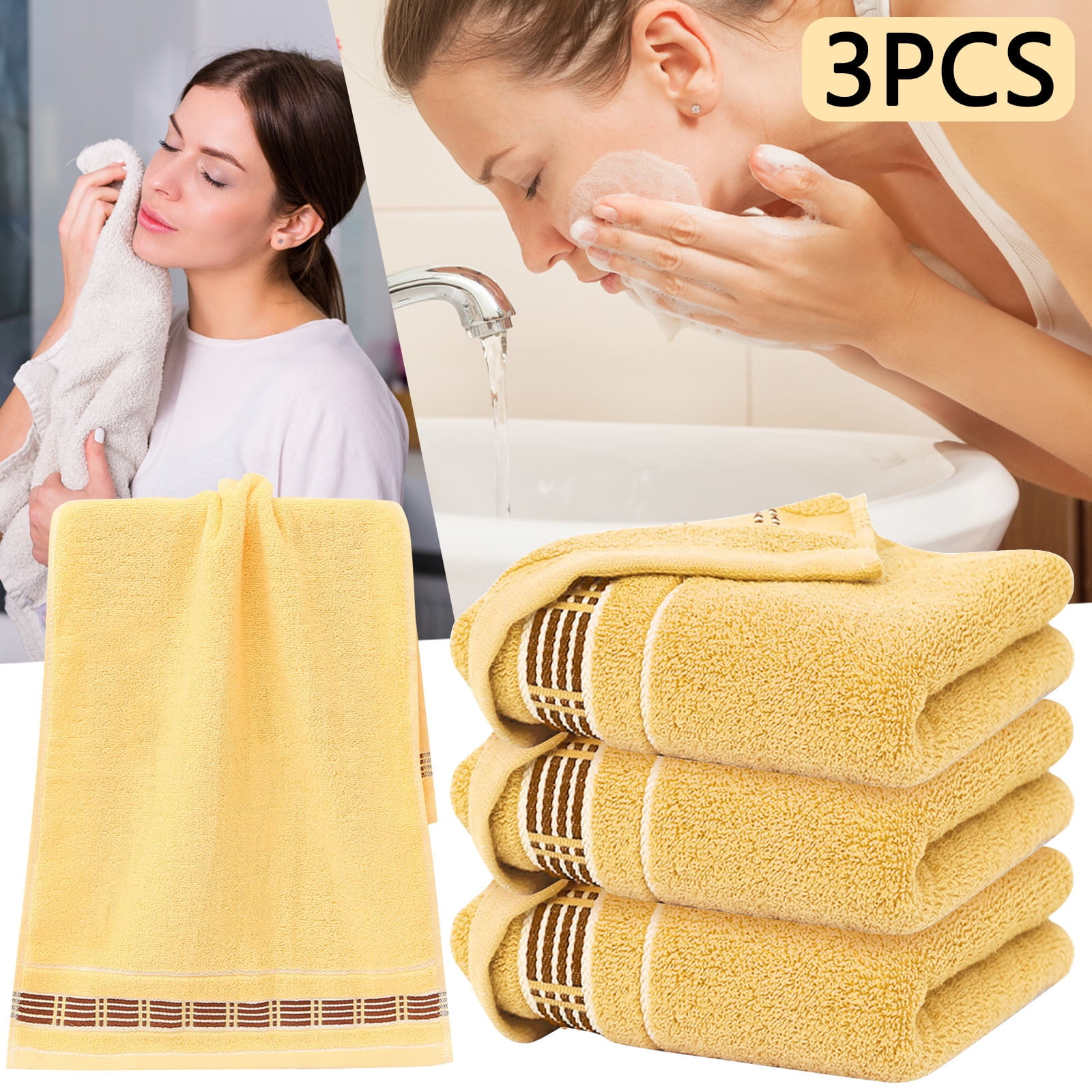 3Pc Towel Towel Absorbent Clean and Easy To Clean Cotton Absorbent Soft ...