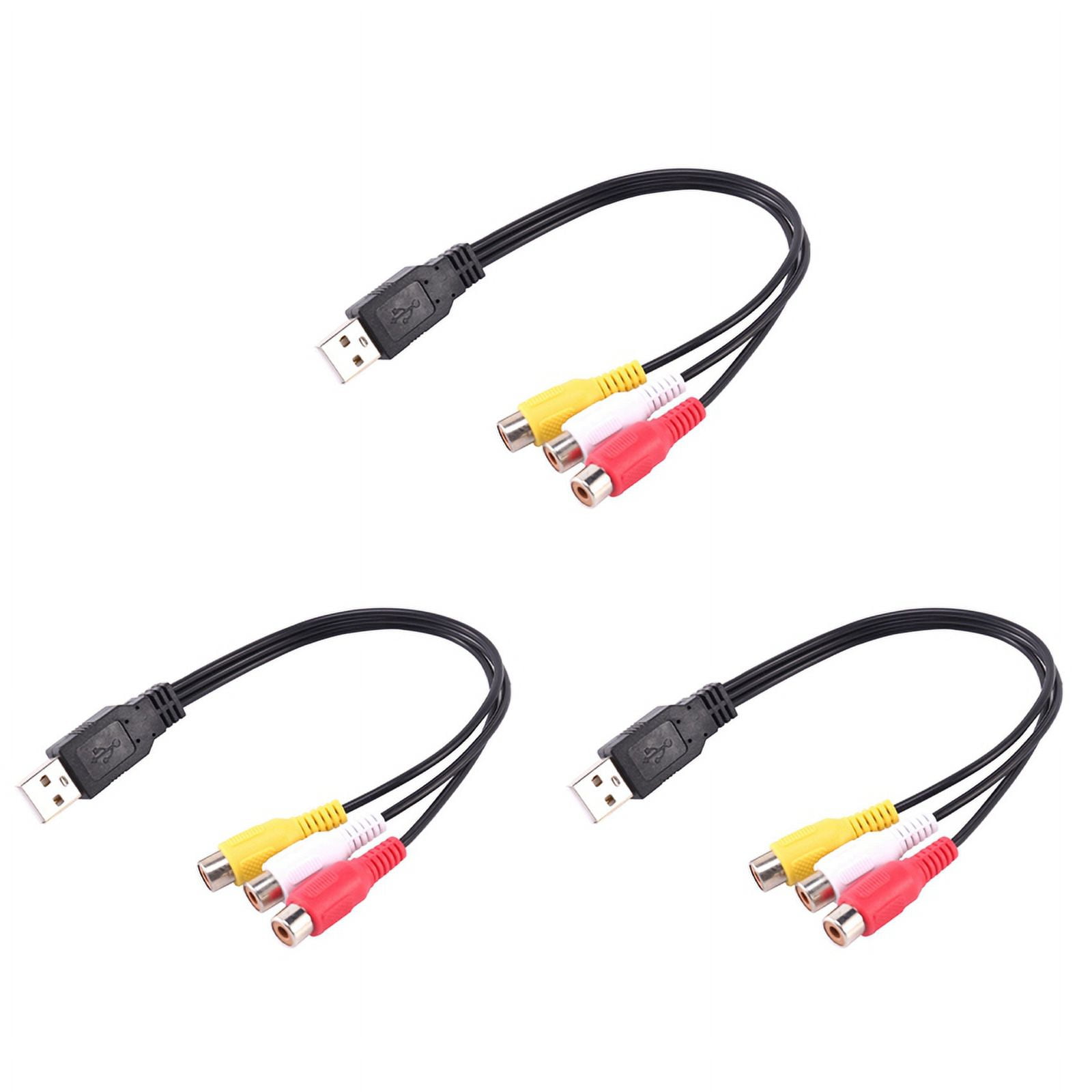 3Pc USB Male Plug to 3 RCA Female Adapter Audio Converter Video Av A/V ...