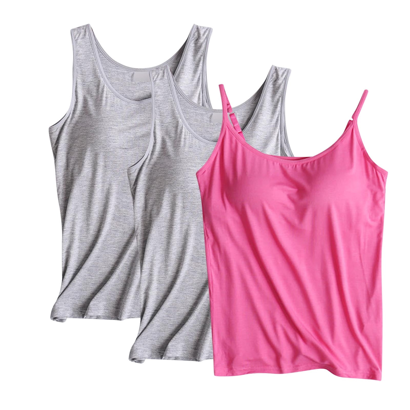 3Pc Womens Spaghetti Strap Tanks Loose Fit Camis Padded Tank Top Cotton Blend Camisole Scoop ...