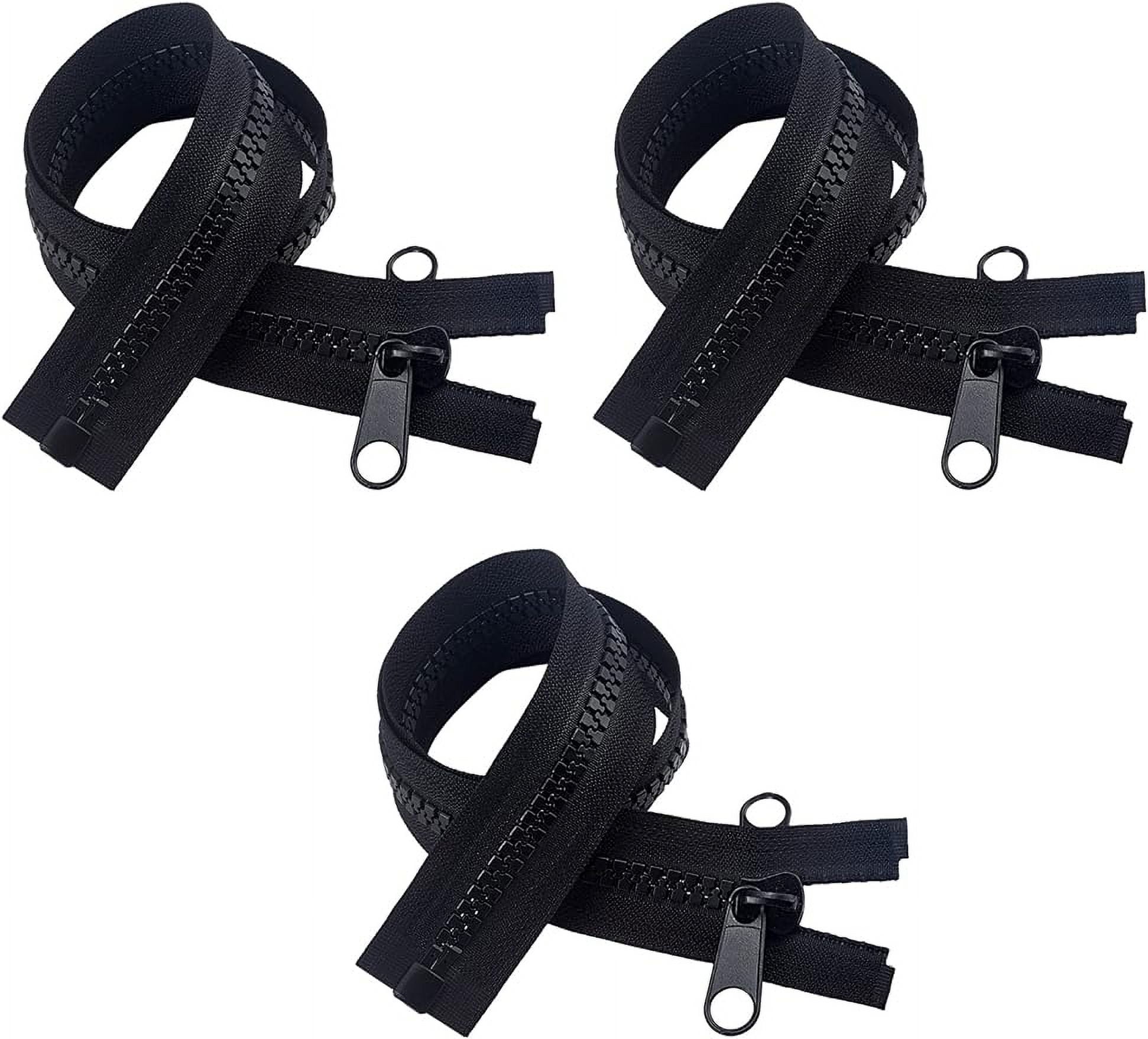 3Pcs #10 Black Resin Zipper 23.6x0.3 inch Two Way Separating Jacket Zipper for Sewing Coat ...