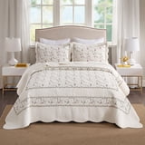 3Pcs 100% Cotton Embroidery Delicate Floral Quilt Bedspread Set ...