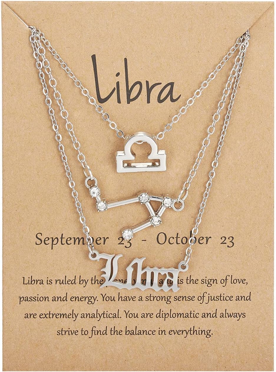 3Pcs 12 Constellation Zodiac Sign 3 Layered Choker Necklaces Letter ...